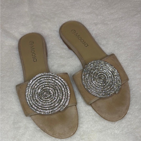 moosa | Shoes | Tan And Silver Embellished Sandals With Medallion ...